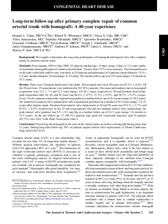 (PDF) Long-term follow-up after primary complete repair of common ...