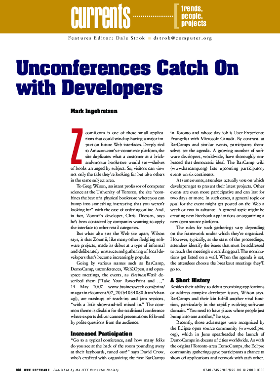 (PDF) Unconferences Catch On with Developers | Mark Ingebretsen ...