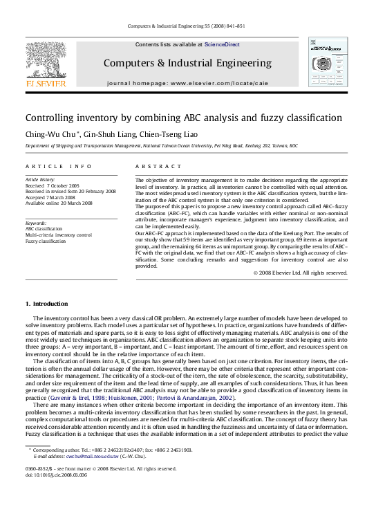 (PDF) Controlling inventory by combining ABC analysis and fuzzy classification
