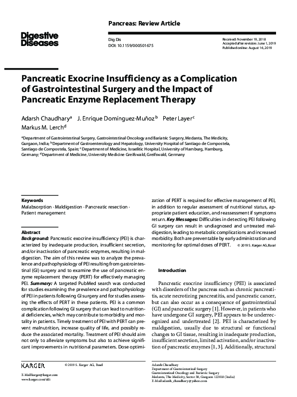 (PDF) Pancreatic Exocrine Insufficiency as a Complication of ...