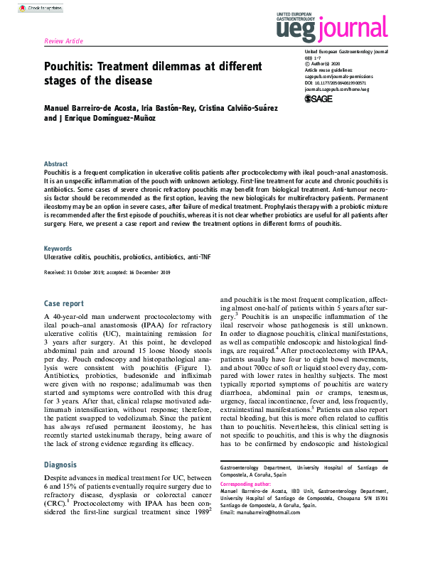 (PDF) Pouchitis: Treatment dilemmas at different stages of the disease