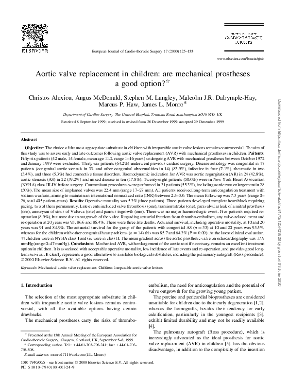 (PDF) Aortic valve replacement in children: are mechanical prostheses a ...