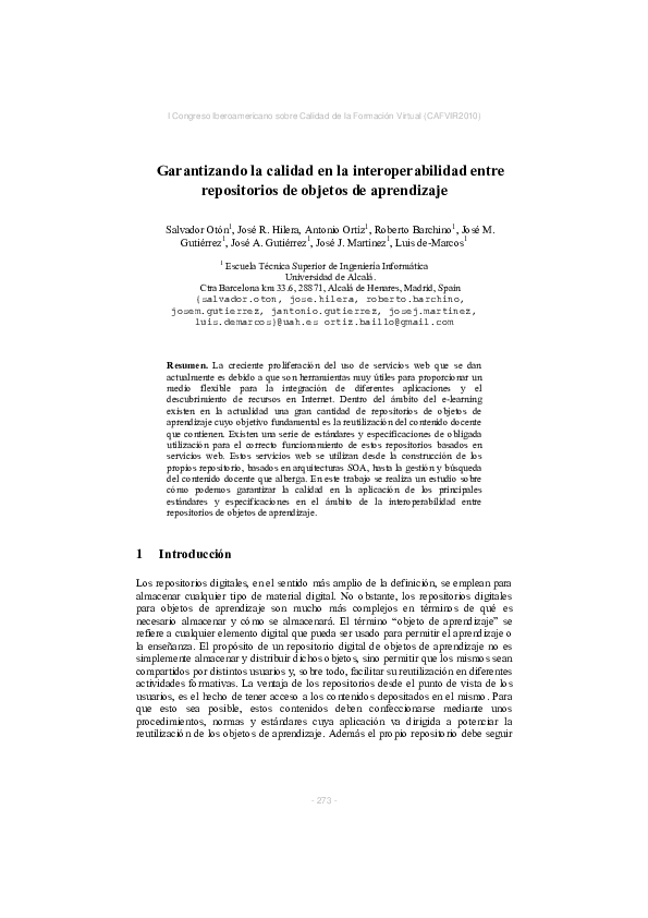 (PDF) Garantizando la calidad en la interoperabilidad entre repositorios de objetos de aprendizaje