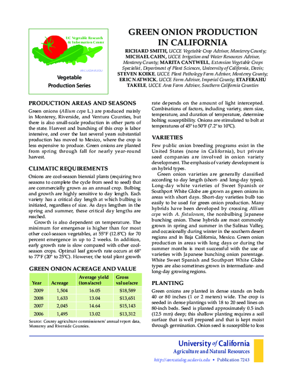 (PDF) Green Onion Production in California