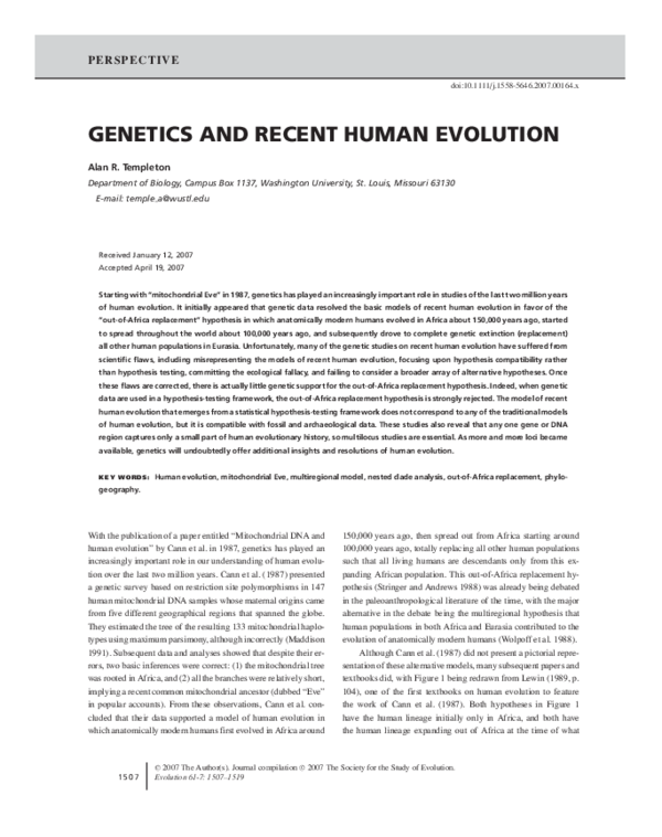 (PDF) Genetics and Recent Human Evolution