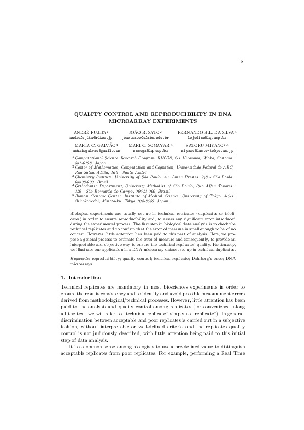 (PDF) Quality Control and Reproducibility in Dna Microarray Experiments | Mari Sogayar ...
