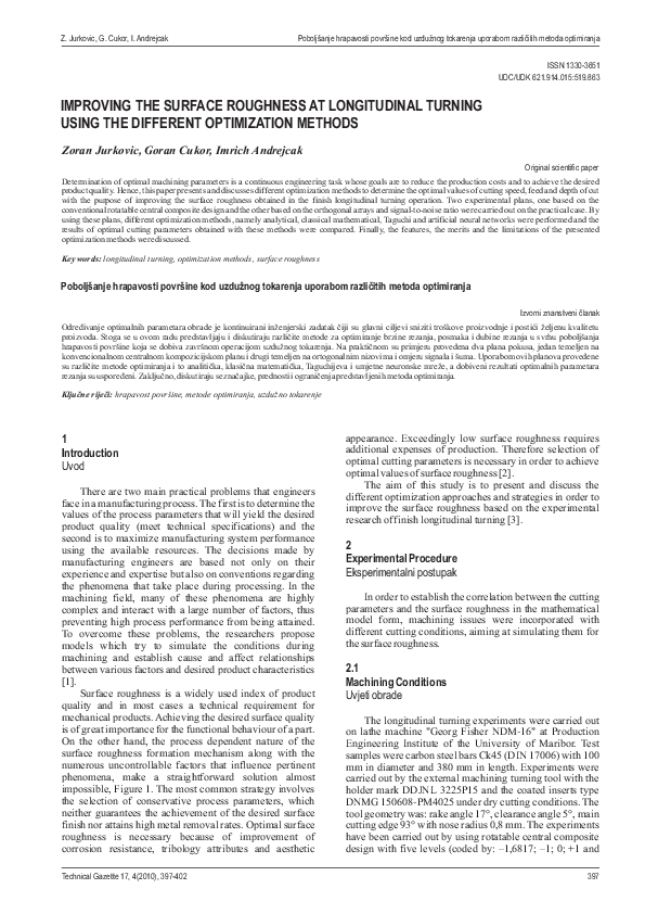 (PDF) Improving the surface roughness at longitudinal turning using the different optimization ...
