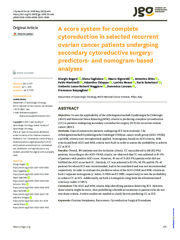 (PDF) A score system for complete cytoreduction in selected recurrent ...