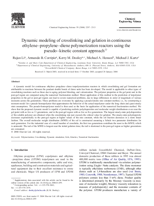 (PDF) Dynamic modeling of crosslinking and gelation in continuous ethylene-propylene-diene ...