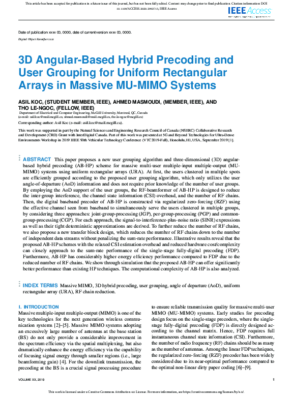 Pdf 3d Angular Based Hybrid Precoding And User Grouping For Uniform