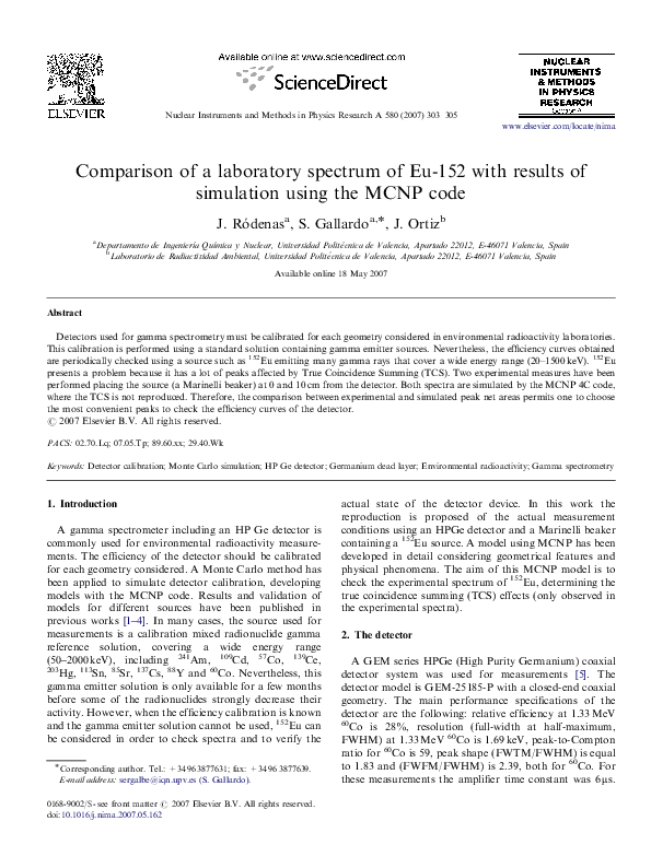 (PDF) Comparison of a laboratory spectrum of Eu-152 with results of ...