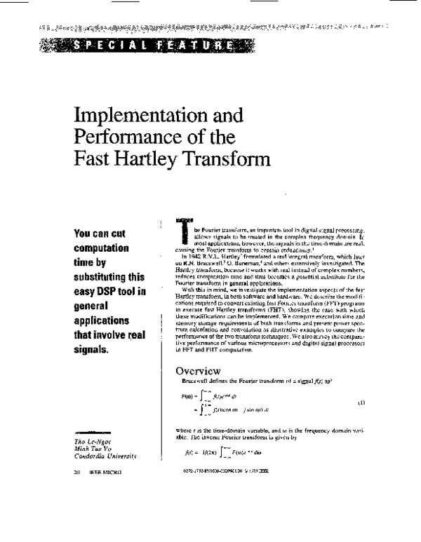 (PDF) Implementation and performance of the fast Hartley transform