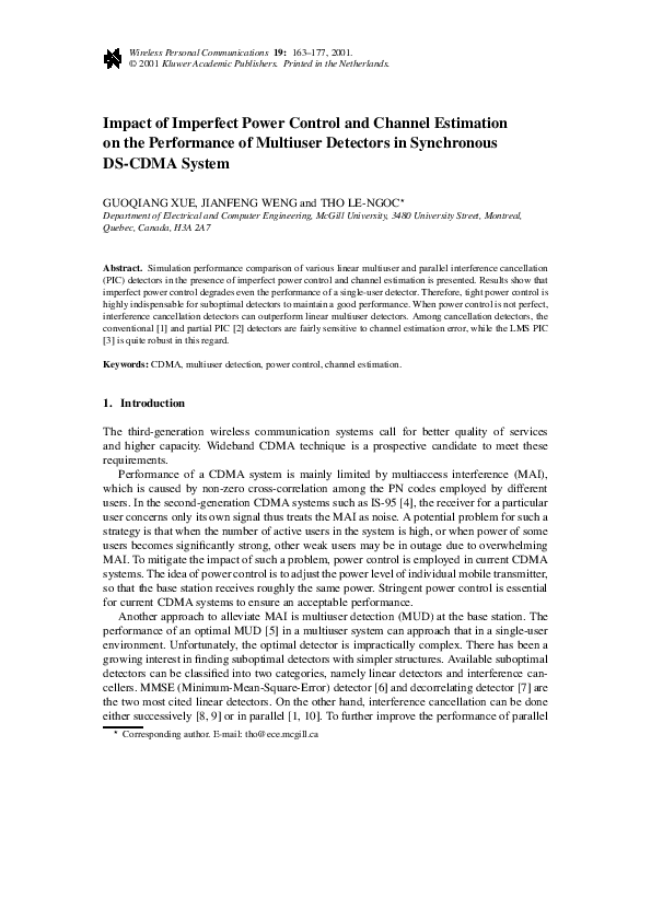 (PDF) Impact of Imperfect Power Control and Channel Estimation on the Performance of Multiuser ...