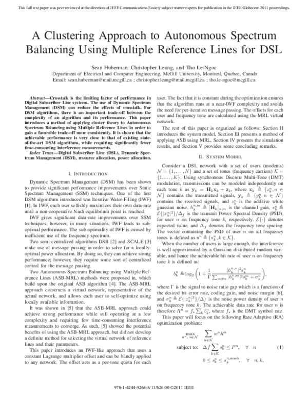 Pdf A Clustering Approach To Autonomous Spectrum Balancing Using Multiple Reference Lines For