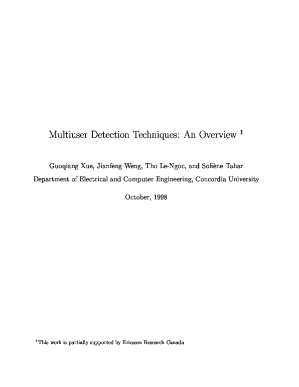 Pdf Multiuser Detection Techniques An Overview