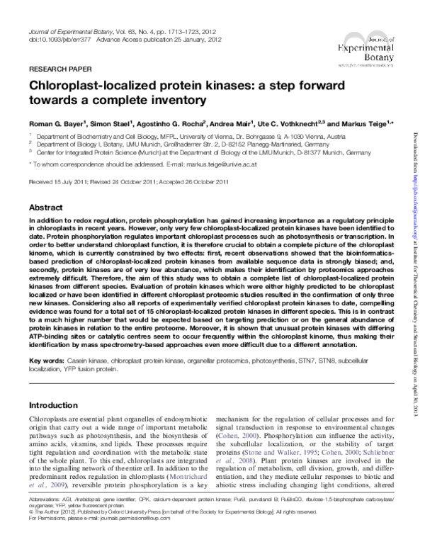 (PDF) Chloroplast-localized protein kinases: a step forward towards a ...