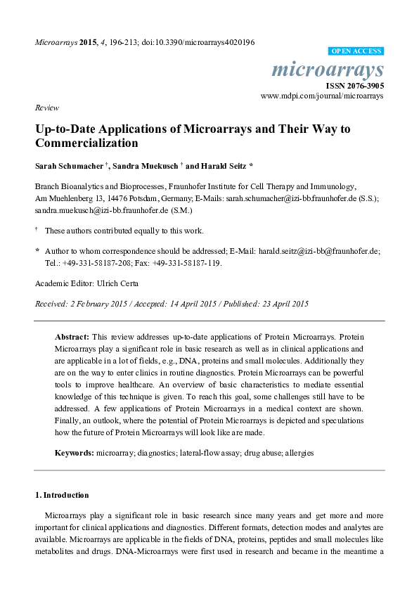 (PDF) Up-to-Date Applications of Microarrays and Their Way to ...