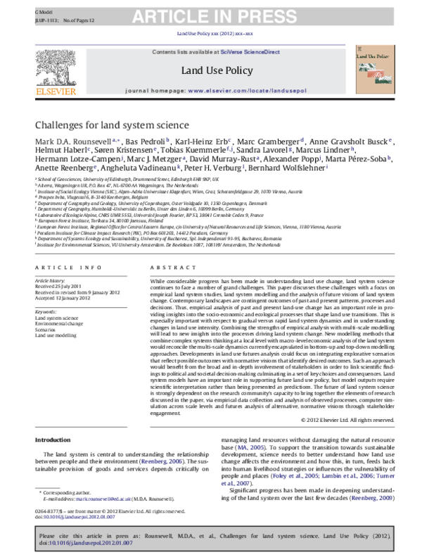 (PDF) Land System Science: between global challenges and local ...