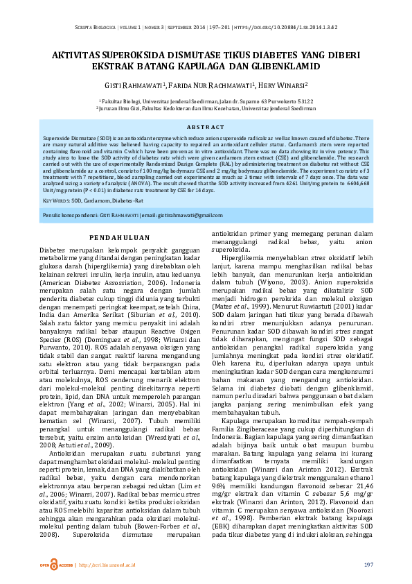 (PDF) Aktivitas Superoksida Dismutase Tikus Diabetes Yang Diberi ...