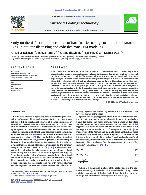 (PDF) Study on the deformation mechanics of hard brittle coatings on ...