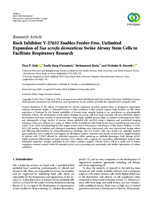 (PDF) Rock Inhibitor Y-27632 Enables Feeder-Free, Unlimited Expansion ...