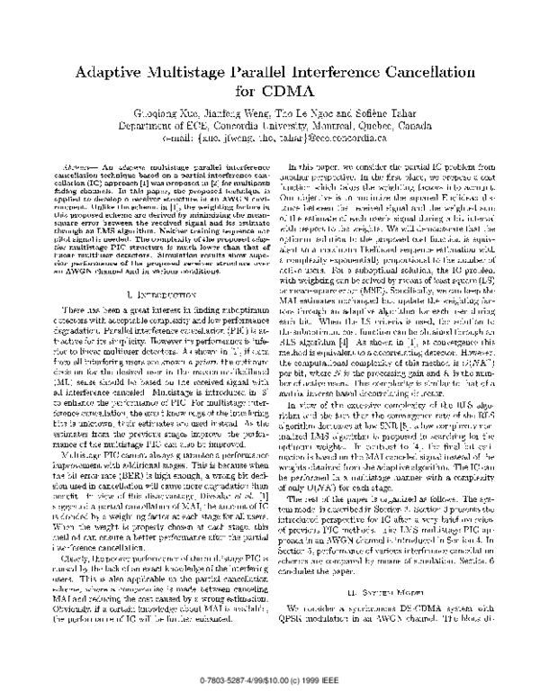 (PDF) Adaptive multistage parallel interference cancellation for CDMA