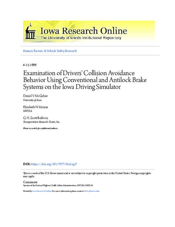 (PDF) Examination of Drivers' Collision Avoidance Behavior Using ...