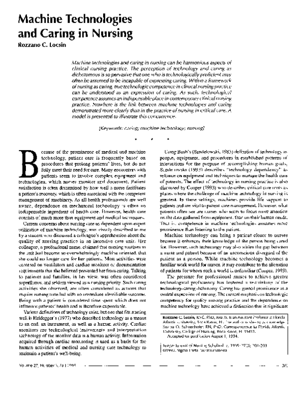 (PDF) Machine Technologies and Caring in Nursing