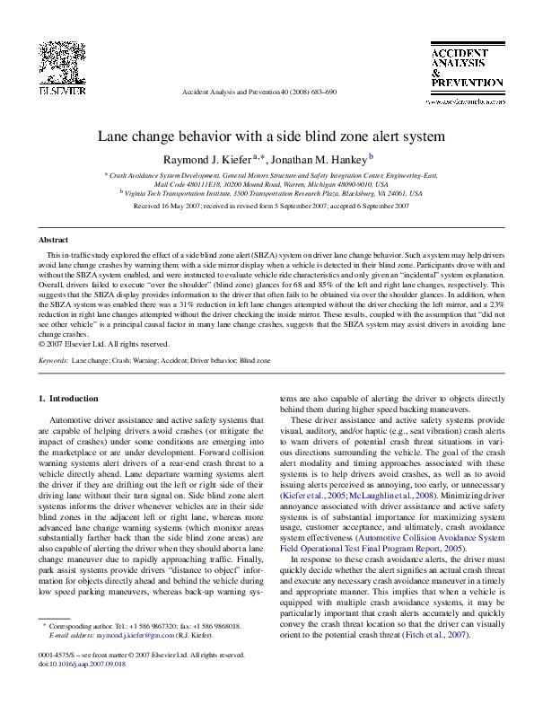 (PDF) Lane change behavior with a side blind zone alert system