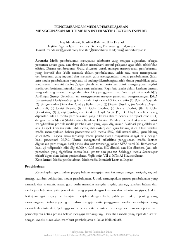 (PDF) Pengembangan Media Pembelajaran Menggunakan Multimedia Interaktif Lectora Inspire