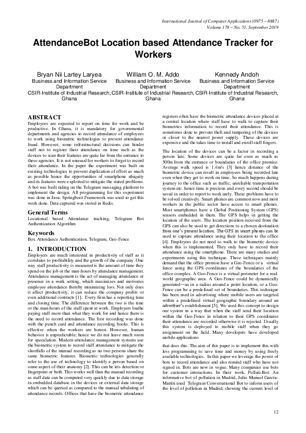 (PDF) AttendanceBot Location based Attendance Tracker for Workers