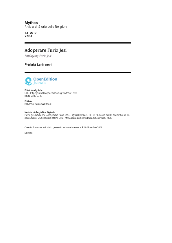 (PDF) Adoperare Furio Jesi