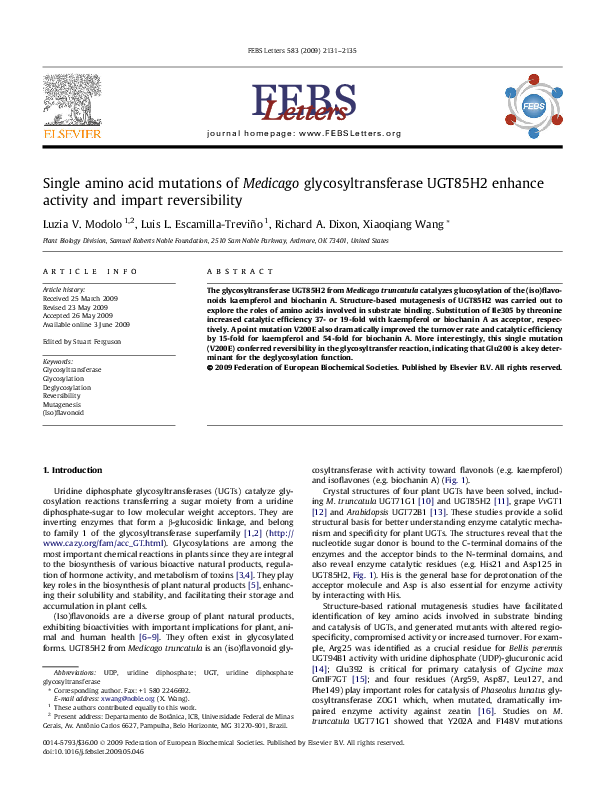 (PDF) Single amino acid mutations of Medicago glycosyltransferase ...