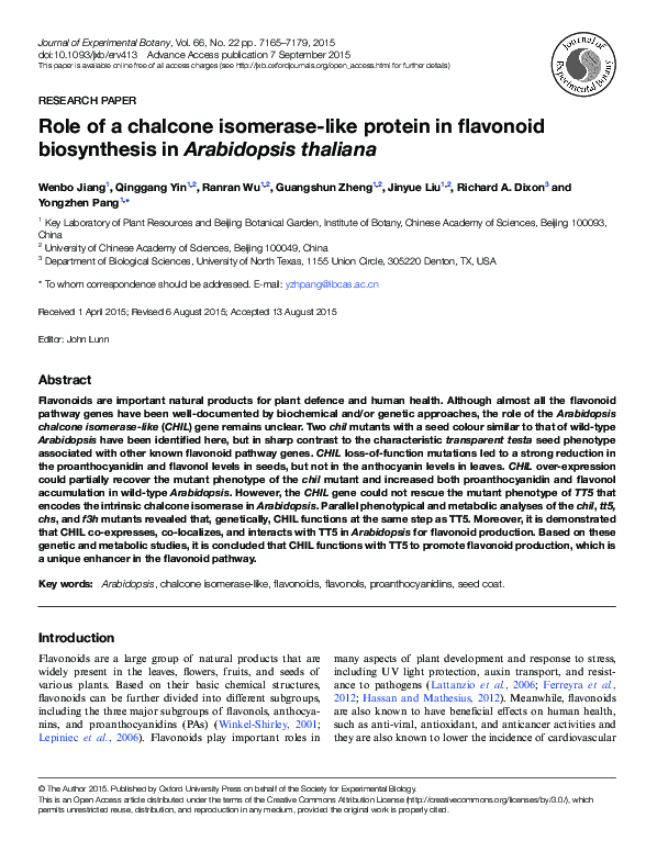 Pdf Role Of A Chalcone Isomerase Like Protein In Flavonoid