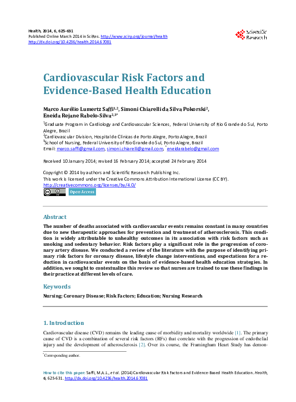 (PDF) Cardiovascular Risk Factors and Evidence-Based Health Education