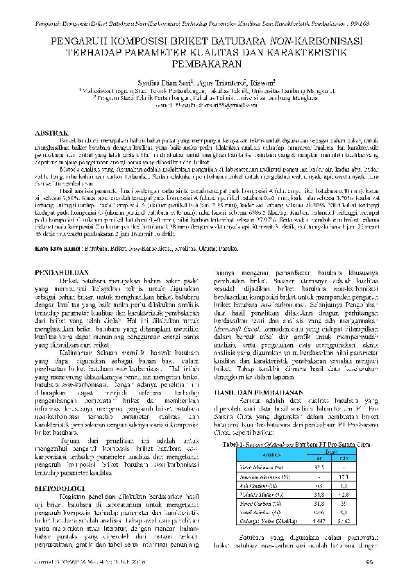 (PDF) Pengaruh Komposisi Briket Batubara Non-Karbonisasi Terhadap Parameter Kualitas Dan ...
