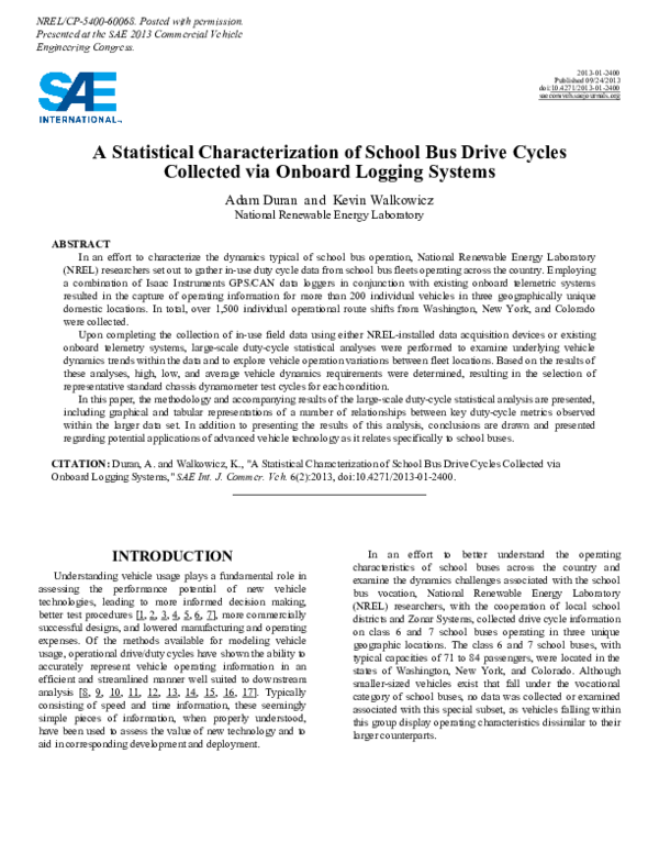 (PDF) A Statistical Characterization of School Bus Drive Cycles ...