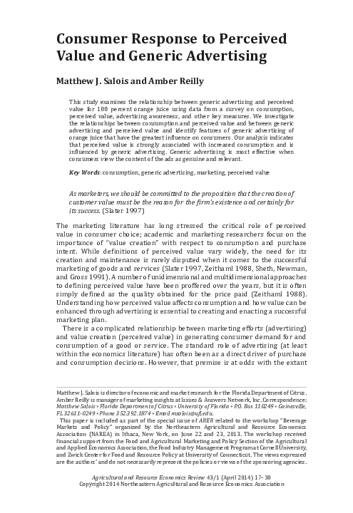 (PDF) Consumer Response to Perceived Value and Generic Advertising