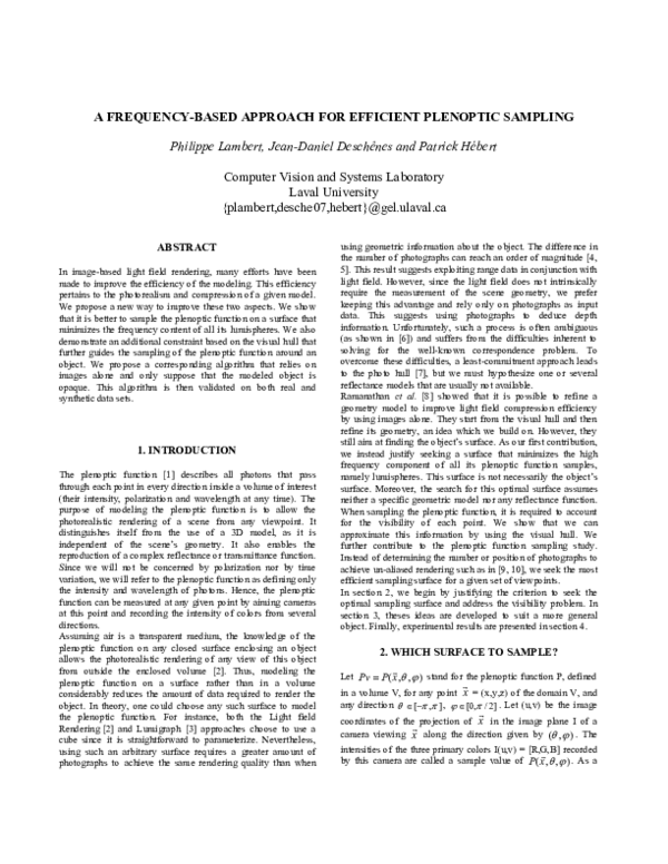(PDF) A frequency-based approach for efficient plenoptic sampling