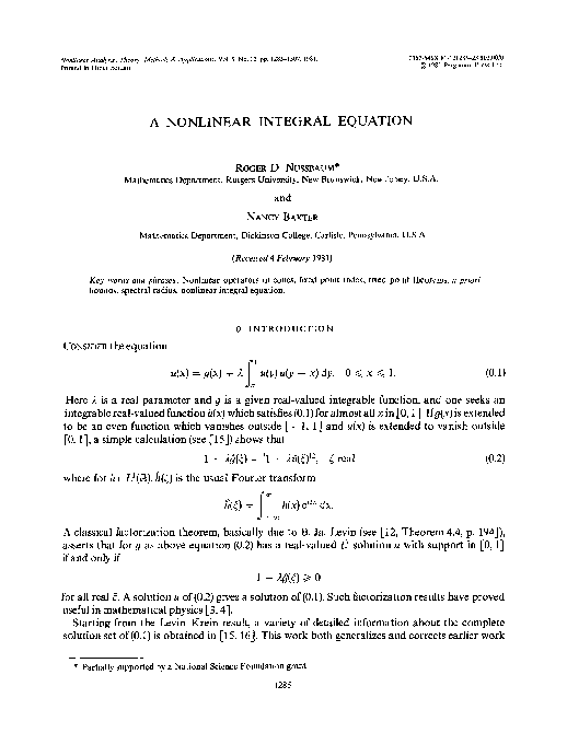 (PDF) A nonlinear integral equation