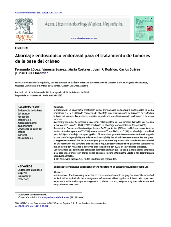 (PDF) Endoscopic endonasal approach for the treatment of anterior skull ...