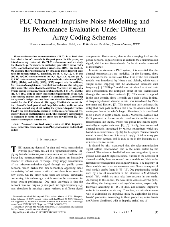 (PDF) PLC Channel: Impulsive Noise Modelling and Its Performance Evaluation Under Different ...