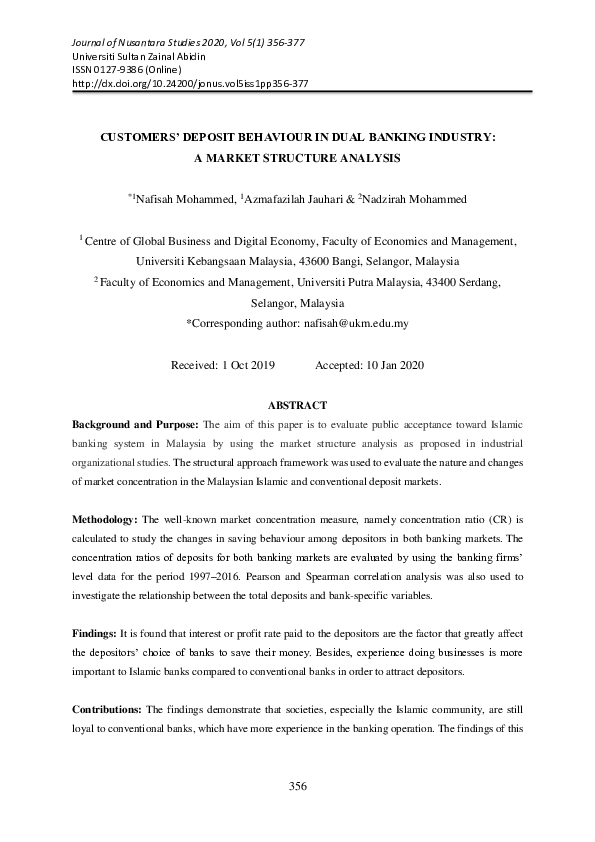 (PDF) Customers’ Deposit Behaviour in Dual Banking Industry: A Market ...