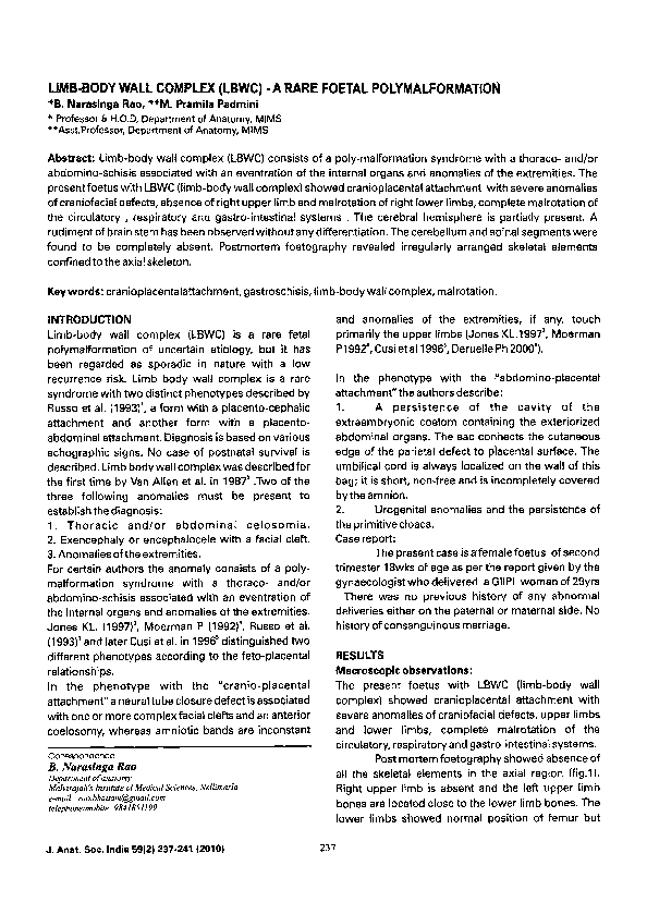(PDF) Limb-Body Wall Complex (LBWC)-A Rare Foetal Polymalformation ...