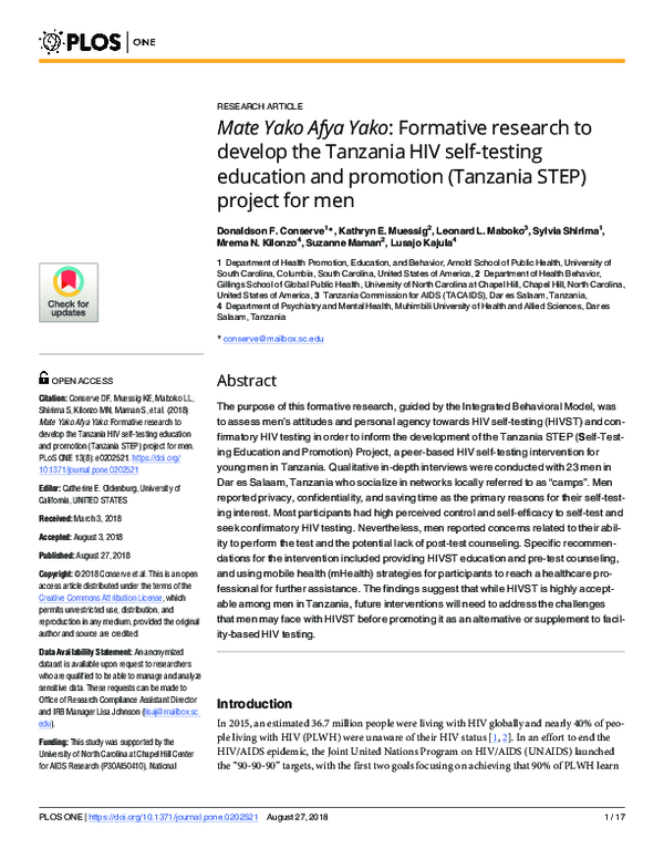 (PDF) Mate Yako Afya Yako: Formative research to develop the Tanzania ...