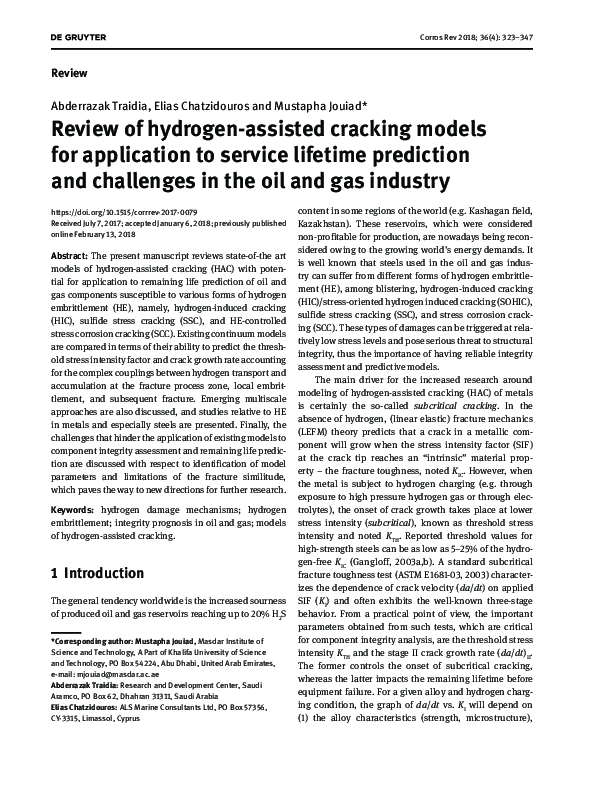 (PDF) Review of hydrogen-assisted cracking models for application to ...