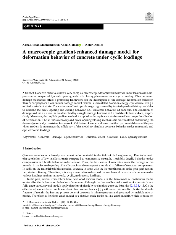 (PDF) A macroscopic gradient-enhanced damage model for deformation behavior of concrete under ...