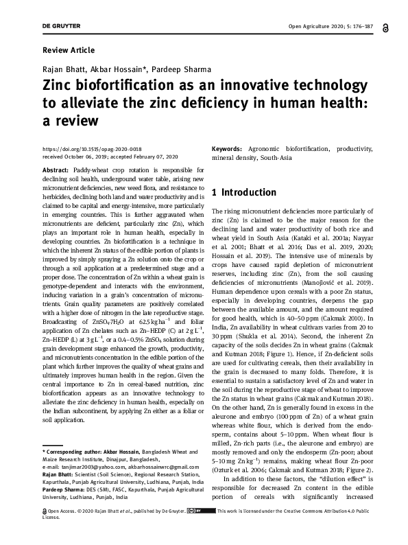 (PDF) Zinc biofortification as an innovative technology to alleviate ...