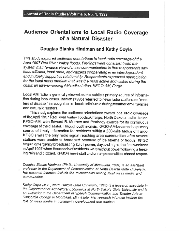 (PDF) Audience orientations to local radio coverage of a natural disaster