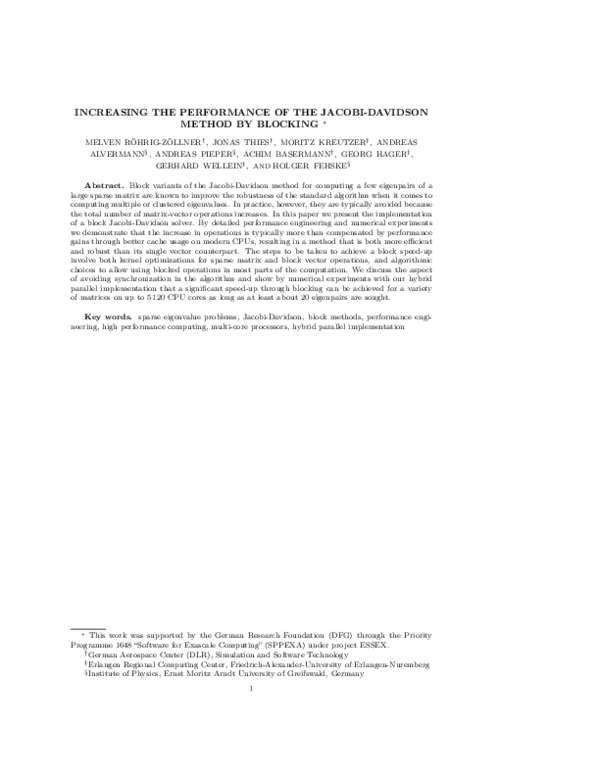 (PDF) Increasing the Performance of the Jacobi--Davidson Method by Blocking
